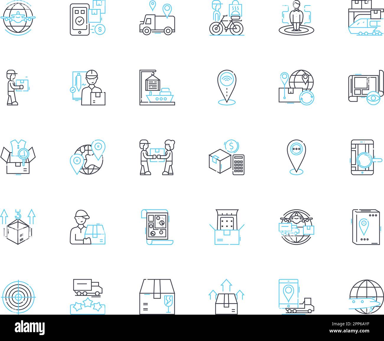 Shipment services linear icons set. Logistics, Delivery, Dispatch, Packaging, Transport ...