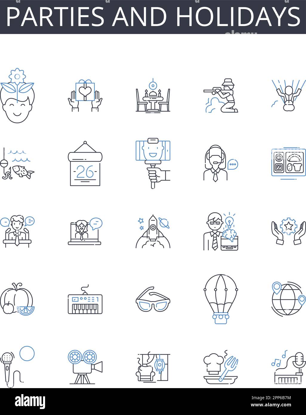Parties and holidays line icons collection. Seafaring, Adventure ...