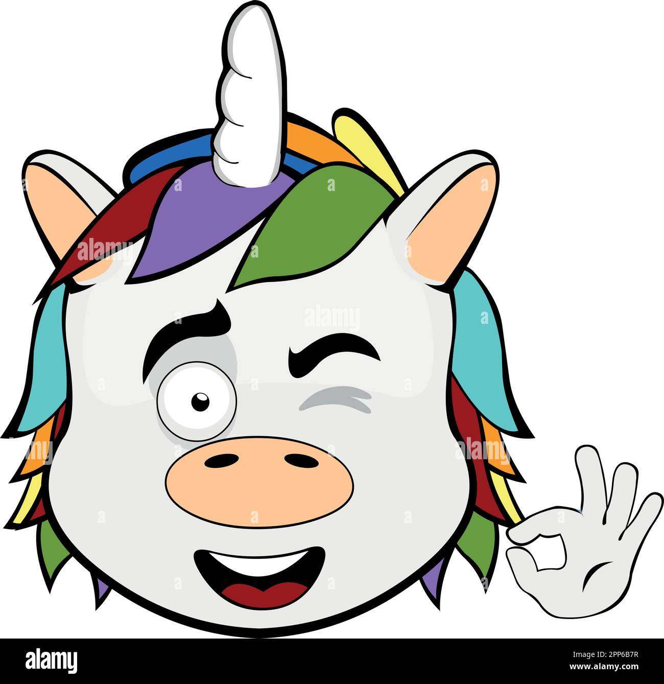 Vector illustration face of unicorn cartoon, winking eye and with his ...