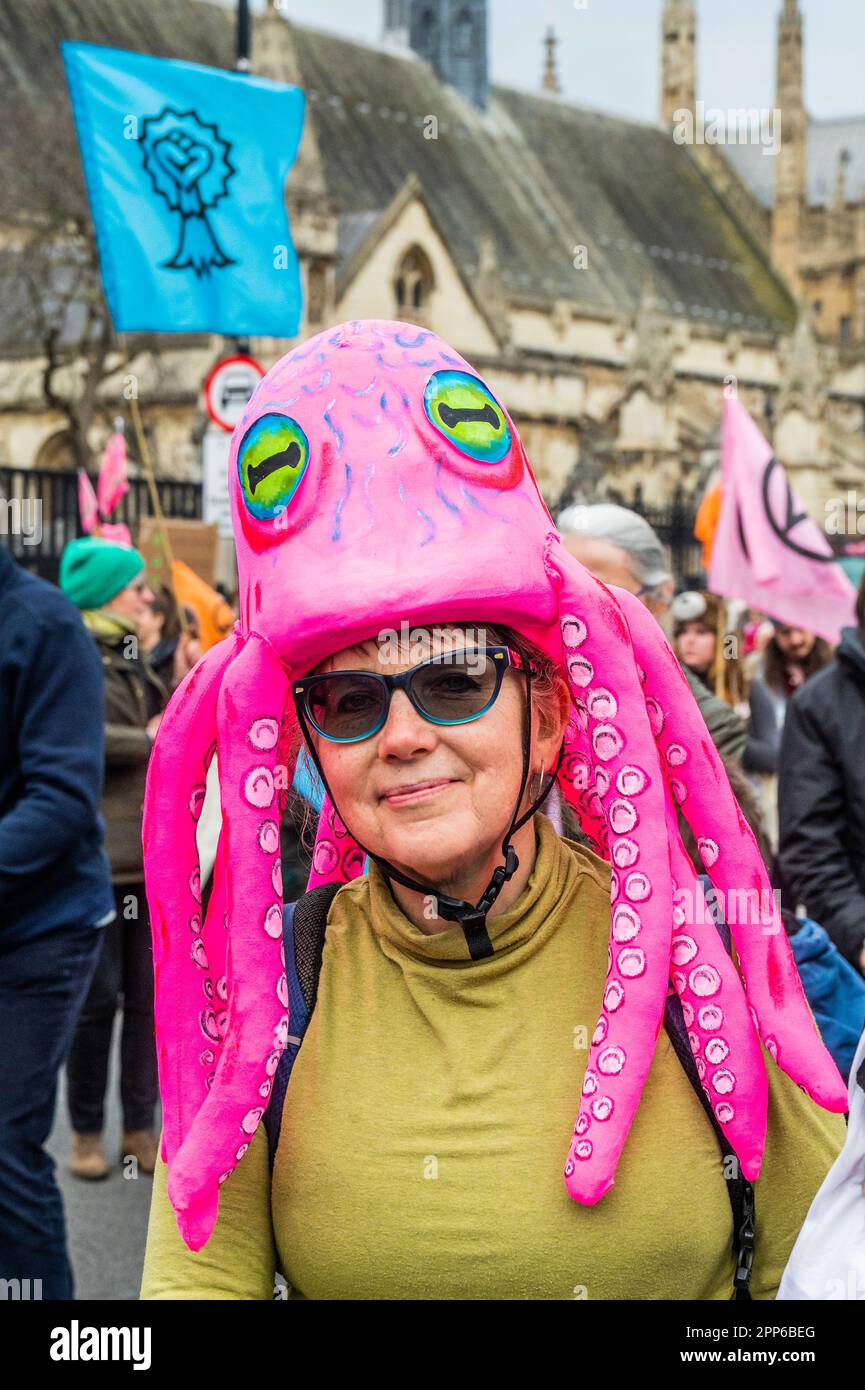 London, UK. 22nd Apr, 2023. An octopus headdress - Extinction Rebellion ...