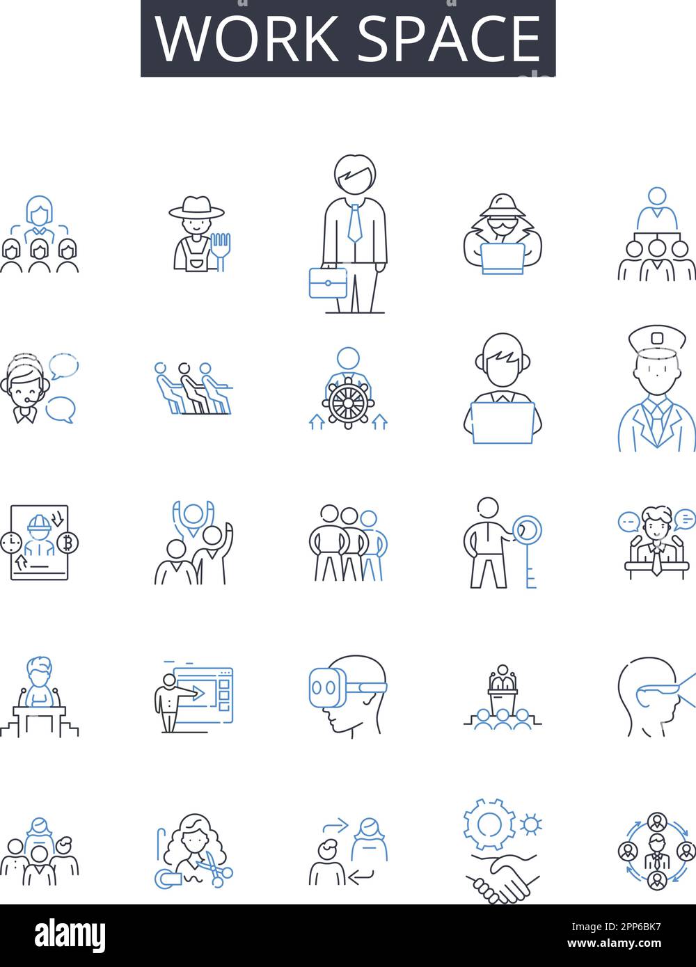 Work space line icons collection. Living room, Dining table, Kitchen ...