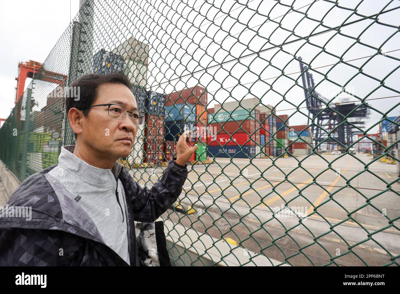 Ken Lai Ma-kin, chairman of Union of Hong Kong Dockers, poses for photo at Kwai Chung Container ...