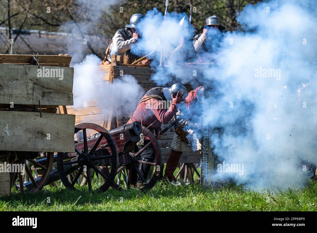 Horice, Czech Republic. 22nd Apr, 2023. Reconstruction of a battle ...
