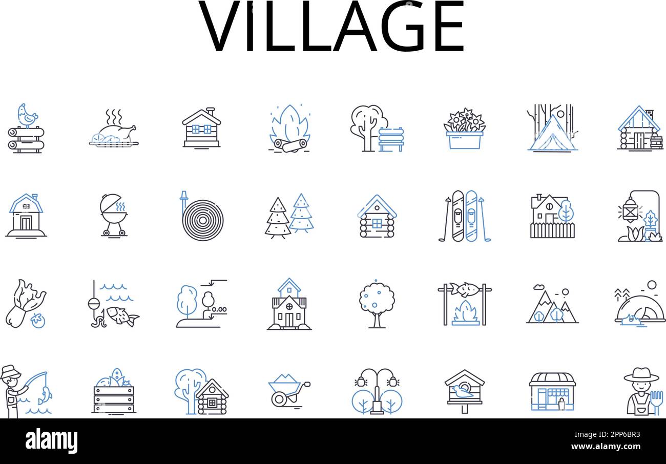 Village line icons collection. Hamlet, Small town, Rural community ...