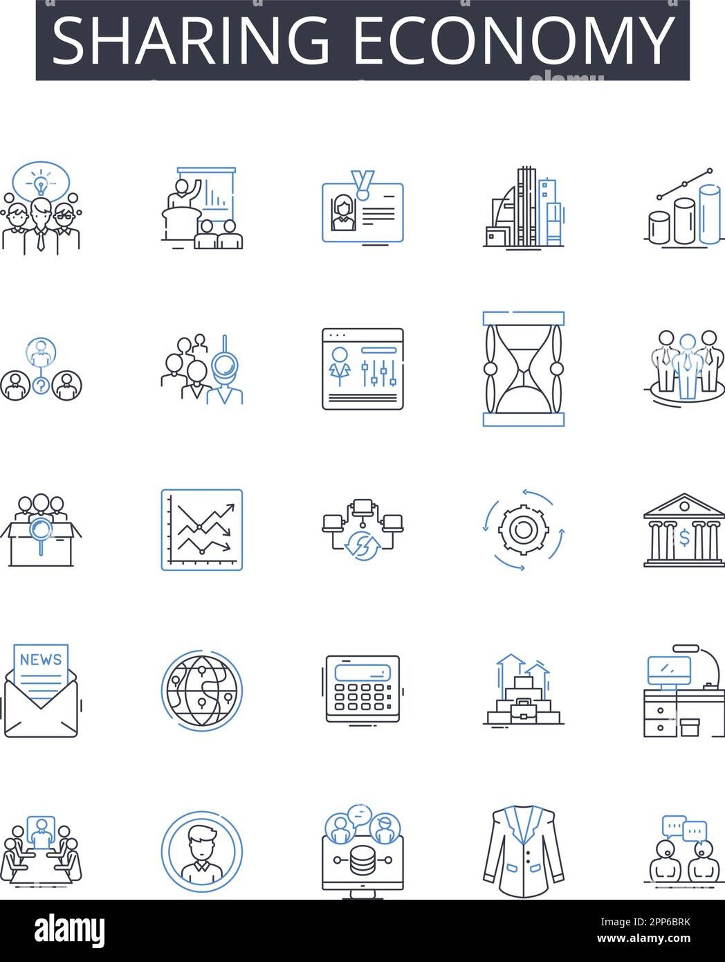 Sharing Economy line icons collection. Gig Economy, Collaborative Consumption, Peer-to-Peer ...