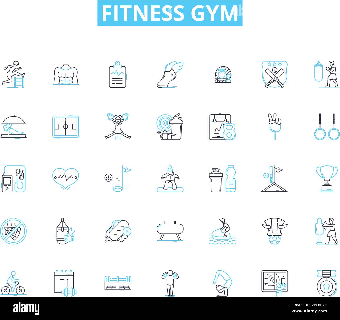 Fitness gym linear icons set. Workout, Health, Strength, Cardio, Endurance, Power, Fitness line ...