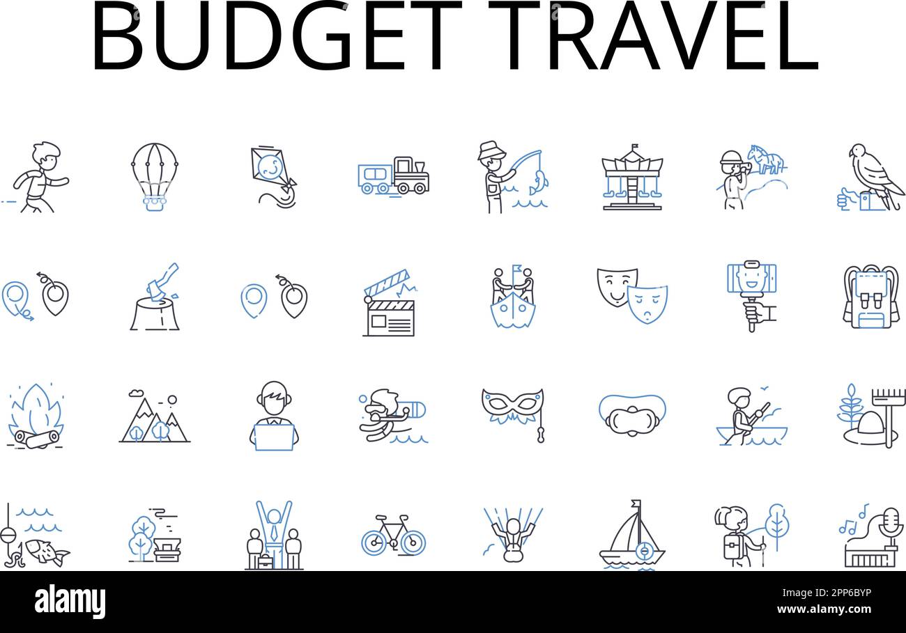 Budget travel line icons collection. Eco-tourism, Boutique hotel, Road ...