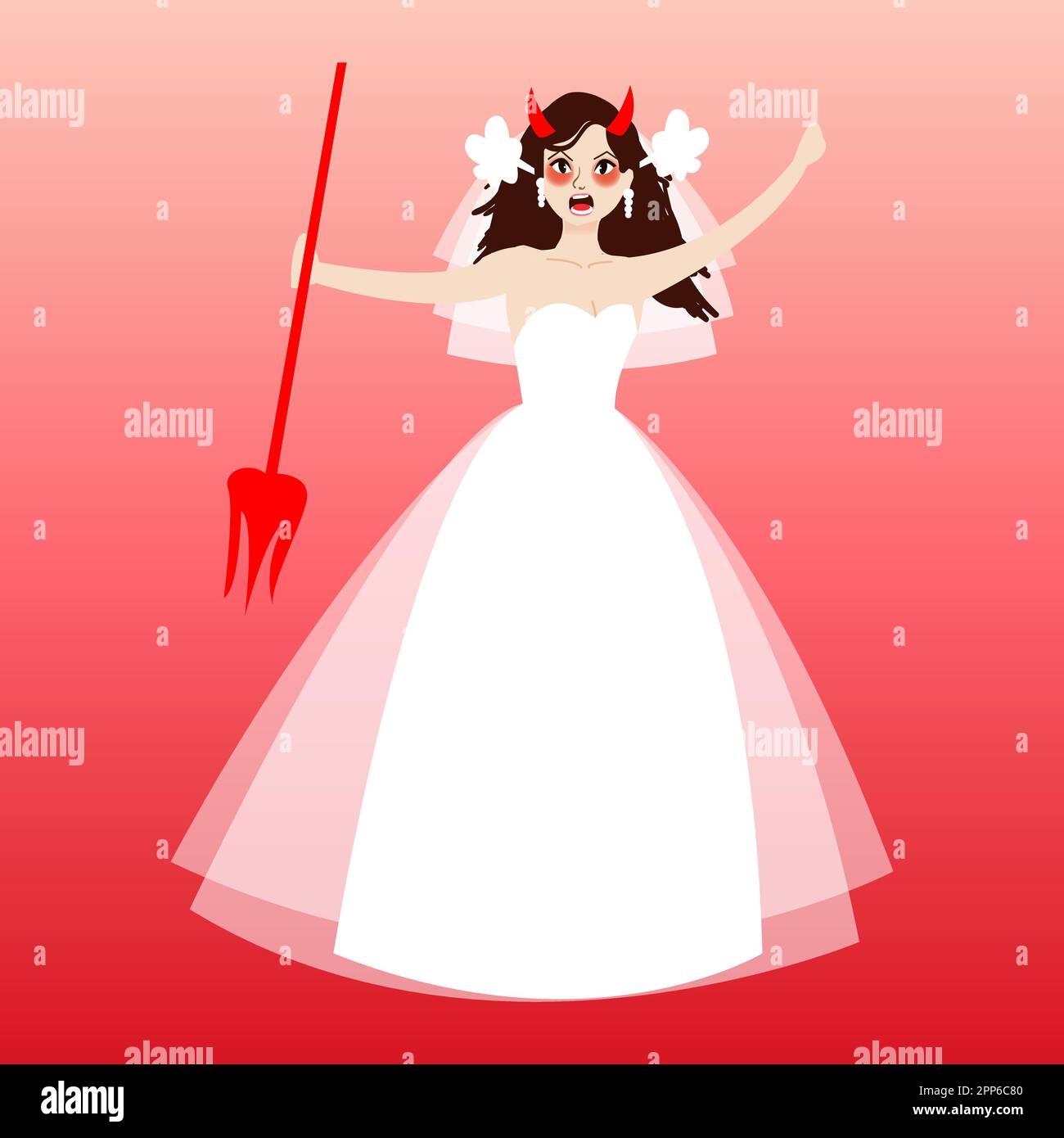 Cartoon Angry Bride. Cute Bride Expression Faces.Evil Bride Stock ...