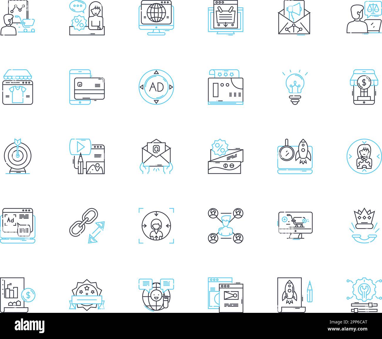 Marketing firm linear icons set. Strategy, Advertising, Branding ...