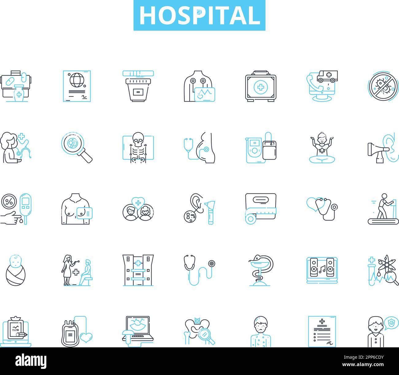 Hospital linear icons set. Medicine, Emergency, Staff, Patients ...