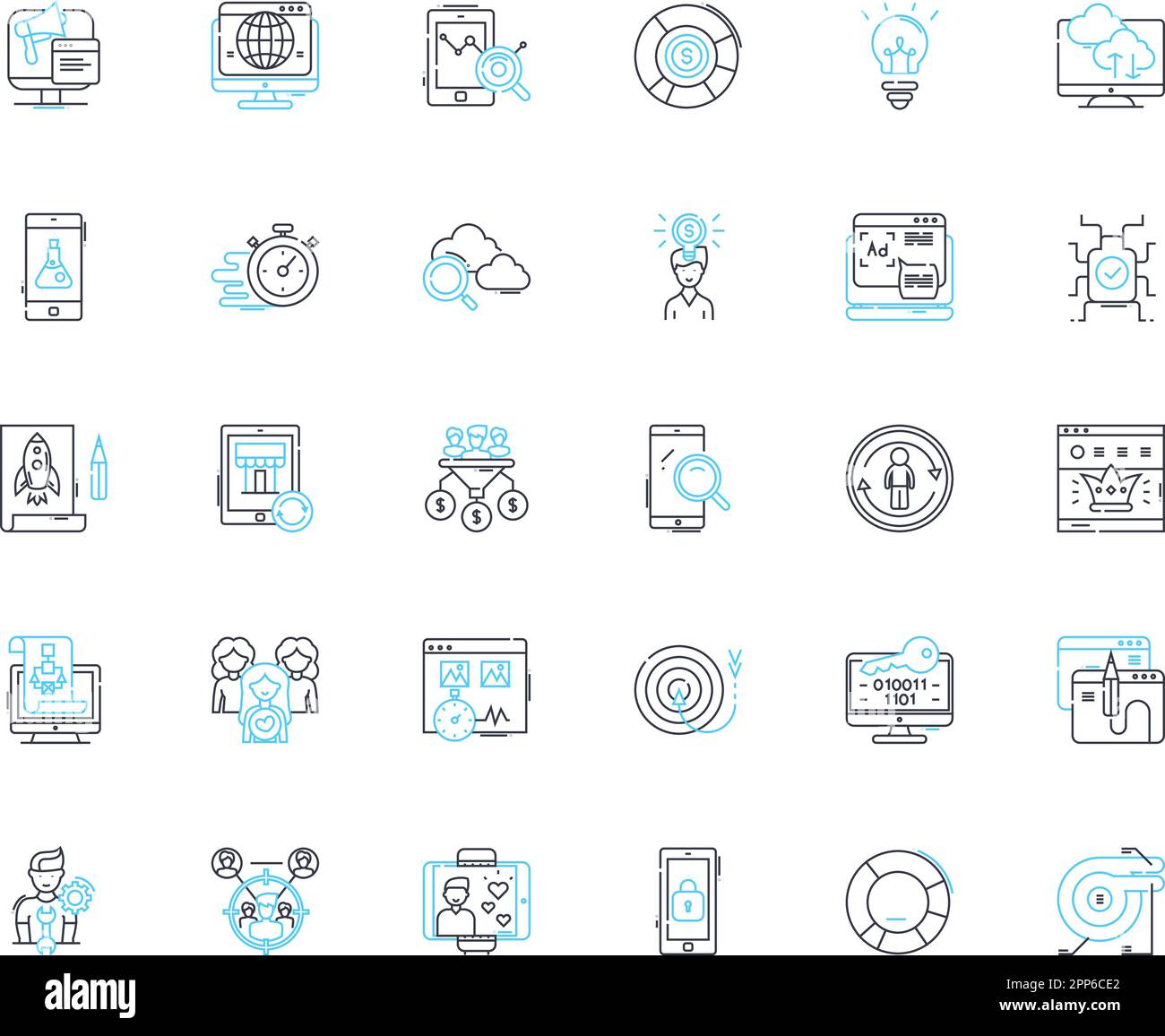 Web publicity linear icons set. SEO, Social, Marketing, Advertising ...