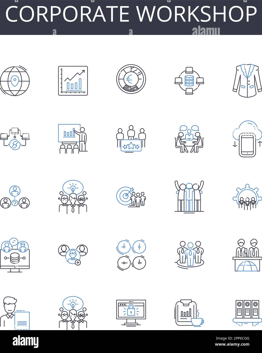 Corporate workshop line icons collection. Business seminar, Leadership retreat, Executive ...