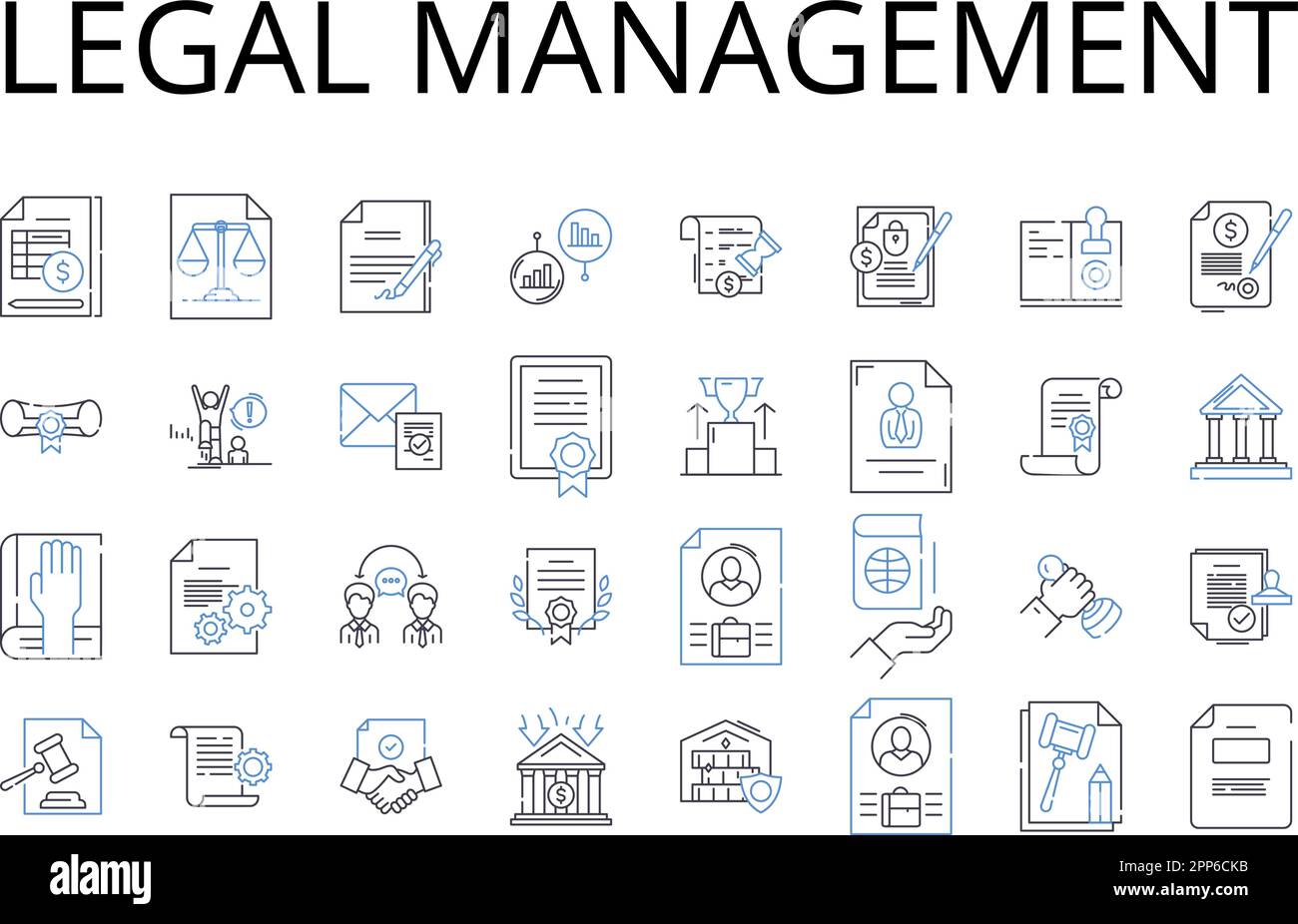 Legal management line icons collection. Medical administration ...