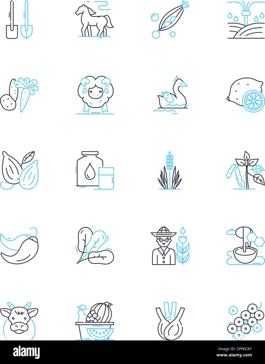 Ranch linear icons set. Horses, Trails, Cattle, Outdoors, Rodeo, Cowboy ...