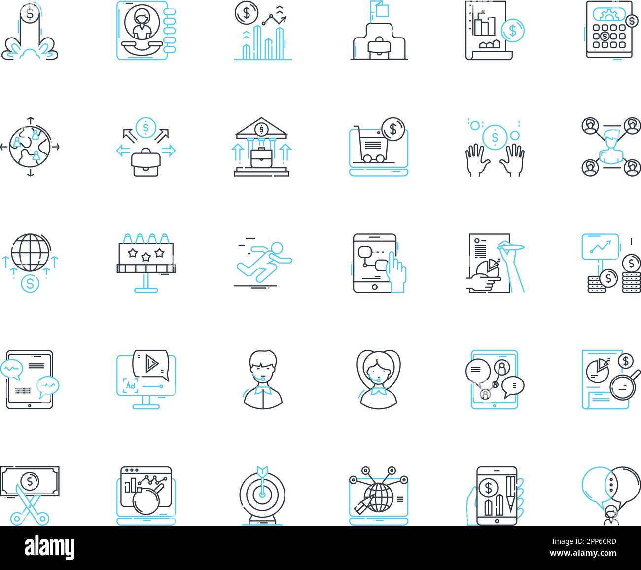 Social advertising linear icons set. Engagement, Awareness, Targeting ...