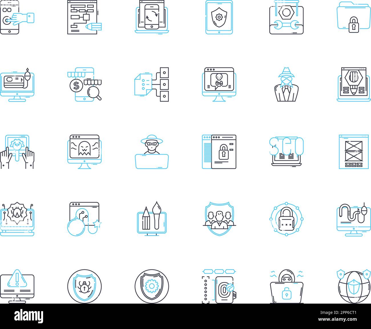 Information Safety Linear Icons Set Encryption Firewall Malware