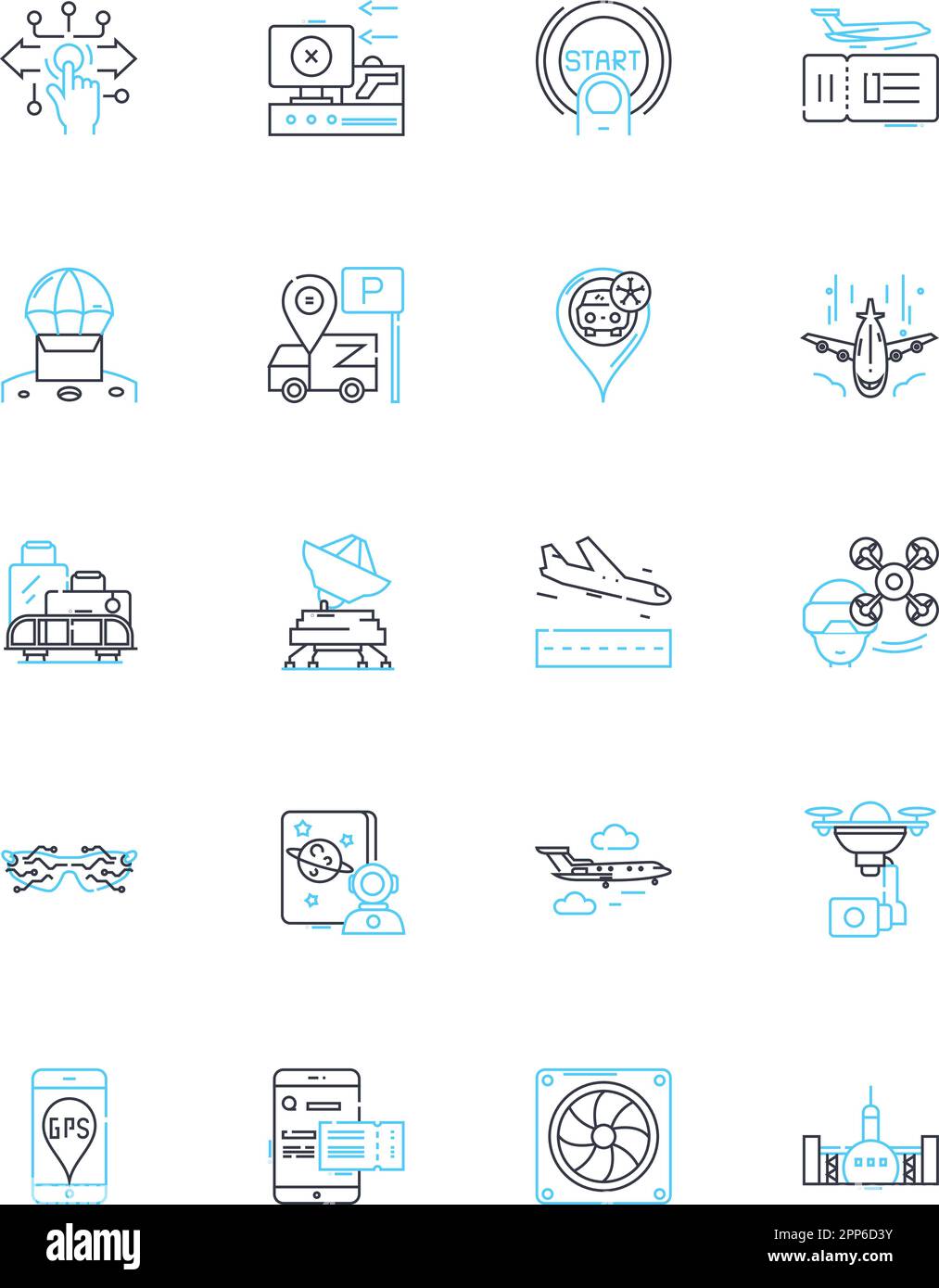 Aviation linear icons set. Aerospace, Airborne, Airline, Airplane ...