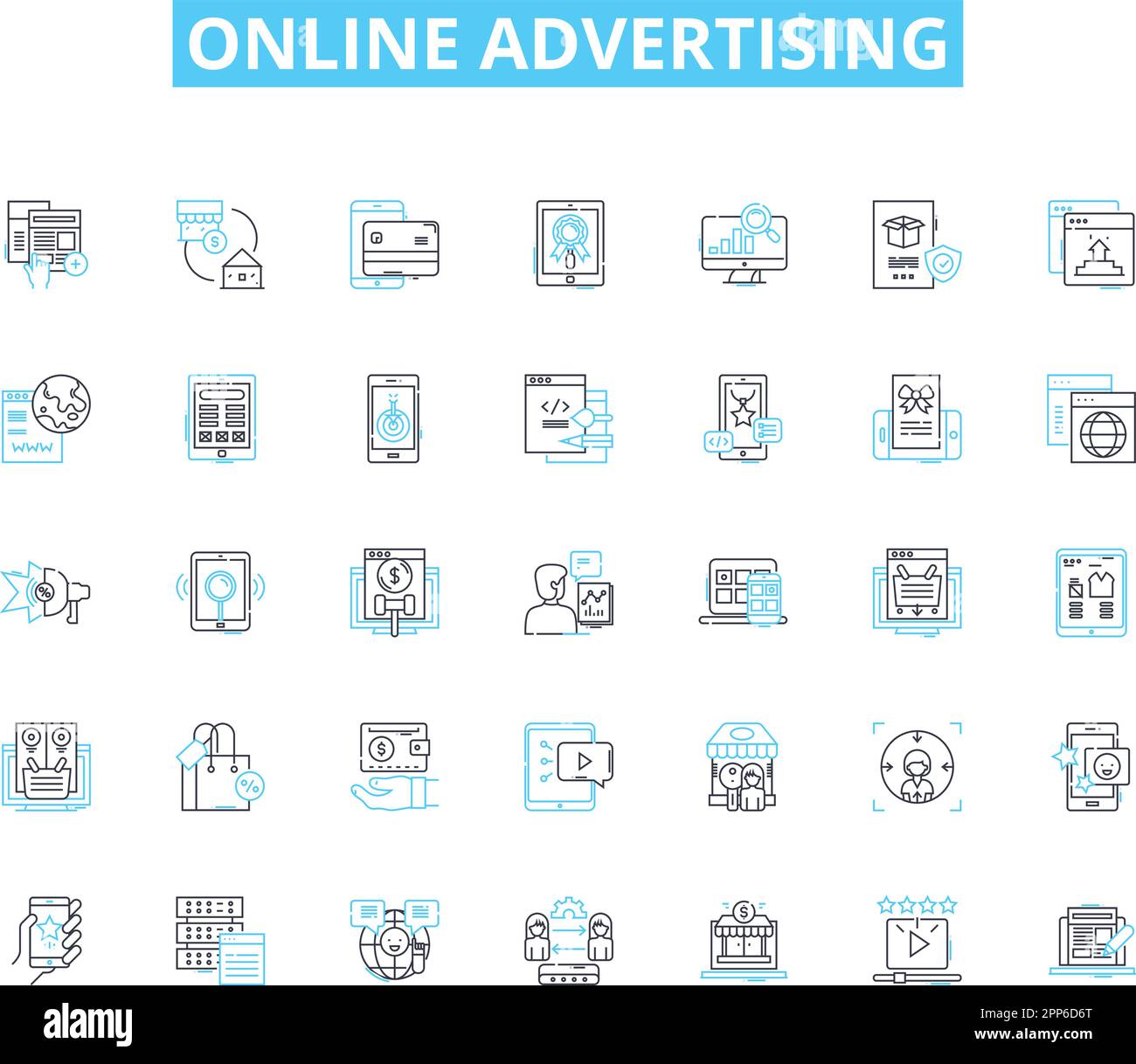 Online advertising linear icons set. PPC, Impressions, Clicks, CTR ... Online advertising linear icons set. PPC, Impressions, Clicks, CTR ...