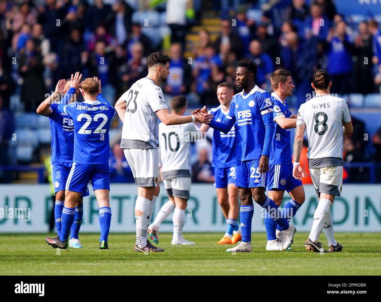 Leicester City's Wilfred Ndidi shakes hands with Wolverhampton ...