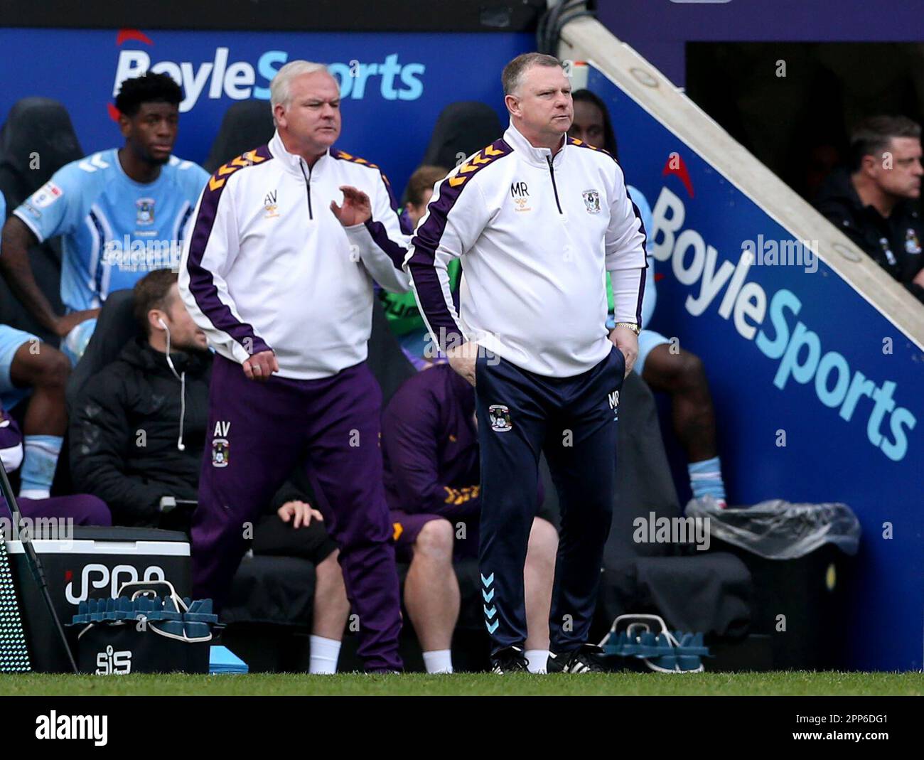 Coventry City manager Mark Robins (right) and assistant manager Adi ...