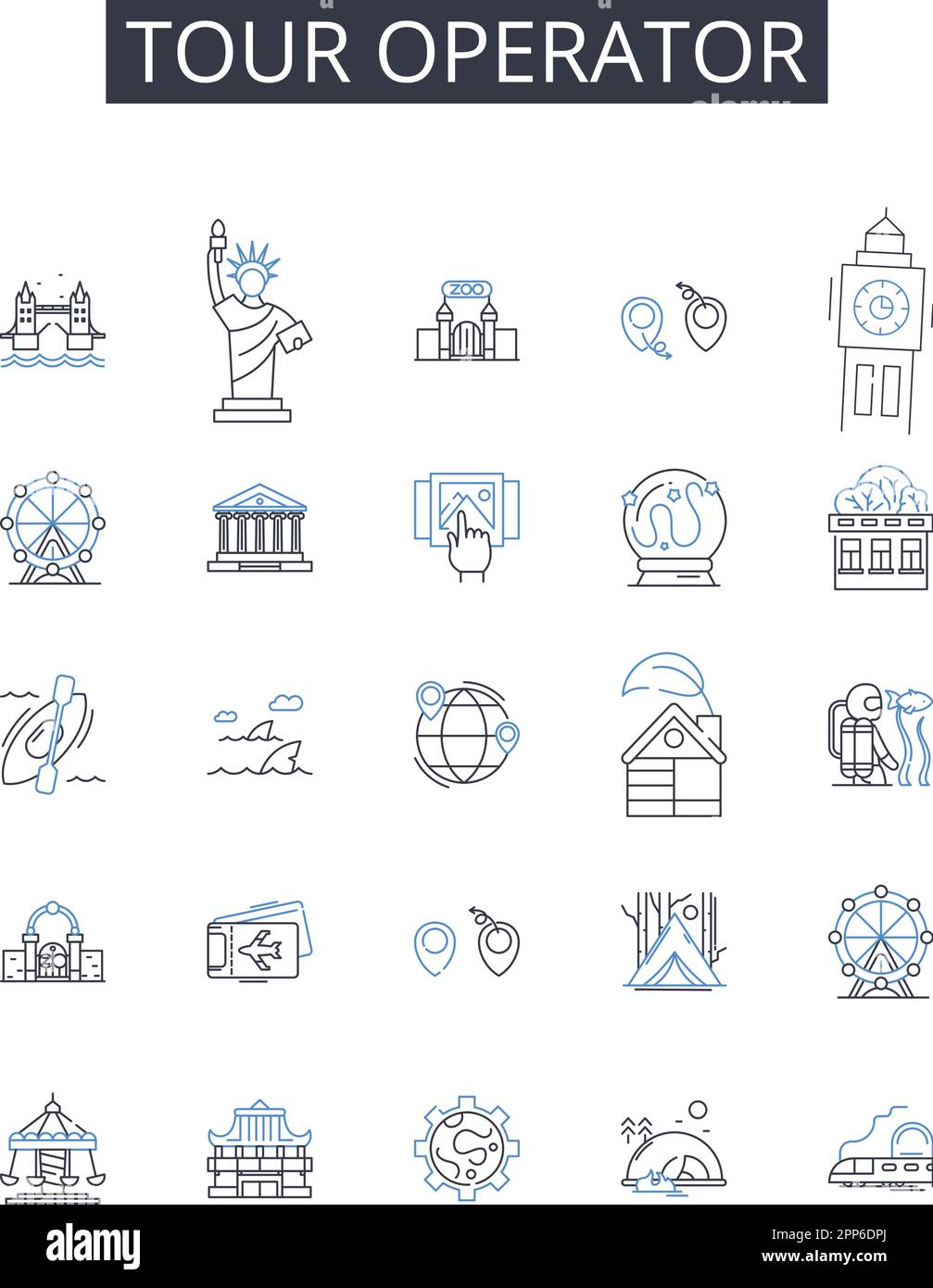 Tour operator line icons collection. Travel agency, Vacation planner ...