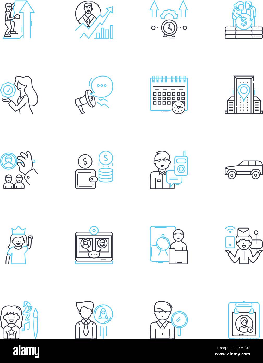 Position linear icons set. Leadership, Management, Innovation, Communication, Collaboration ...