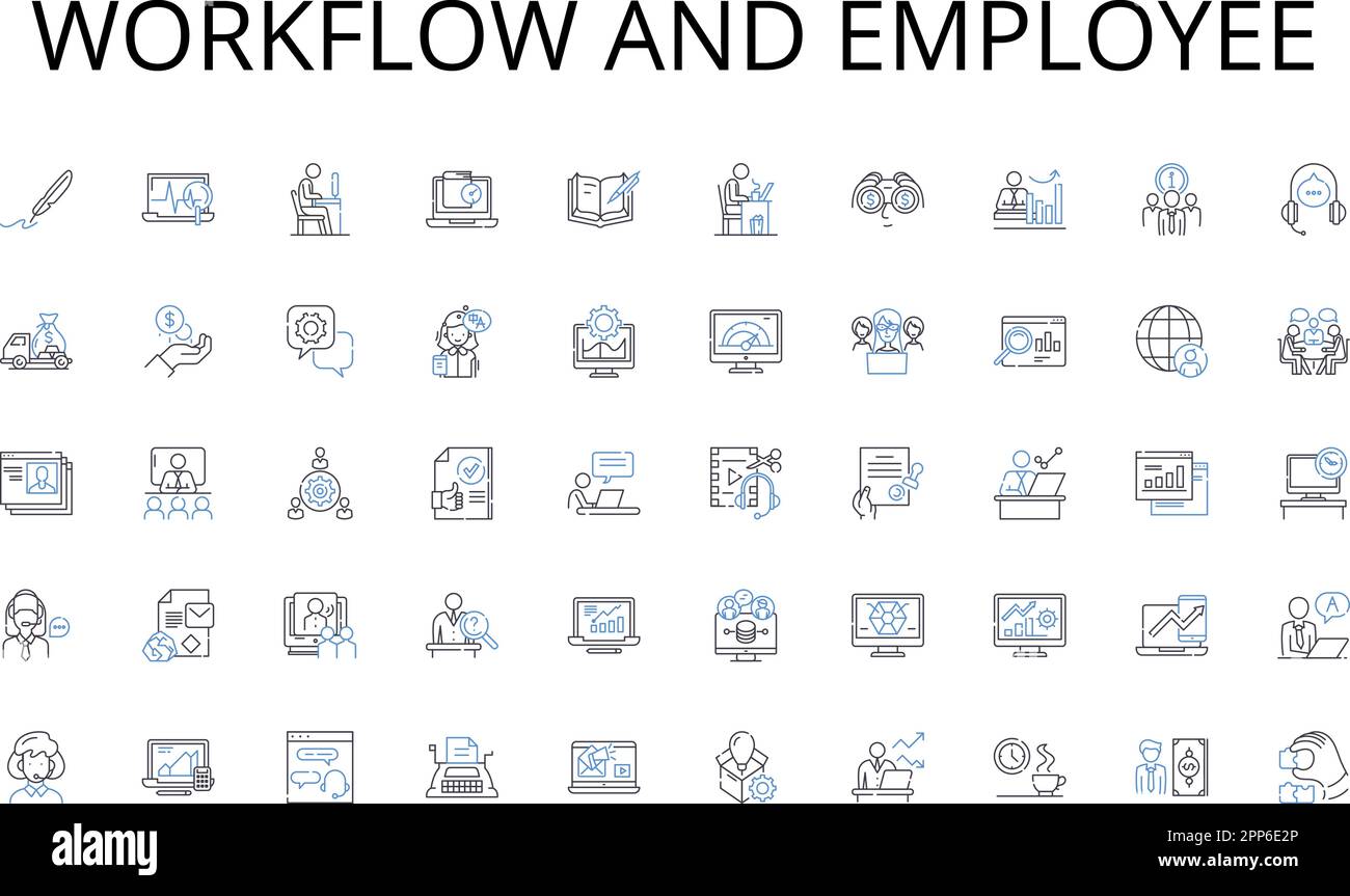 Workflow and employee line icons collection. Purpose, Strategy, Ideals ...
