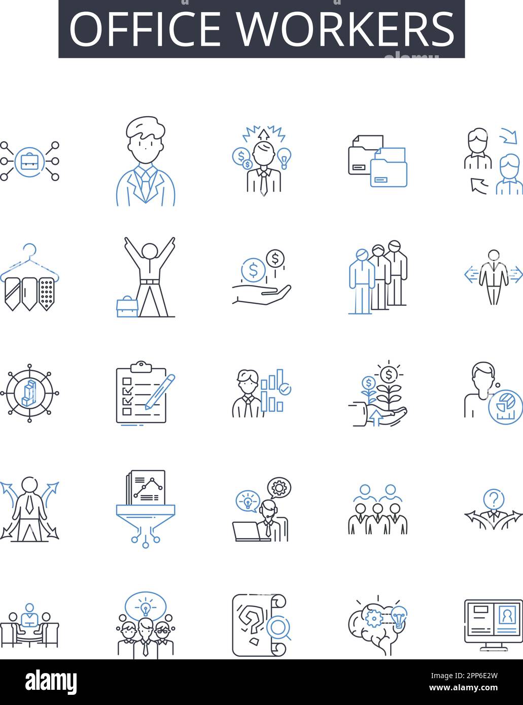Office workers line icons collection. Desk jockeys, Cubicle dwellers ...