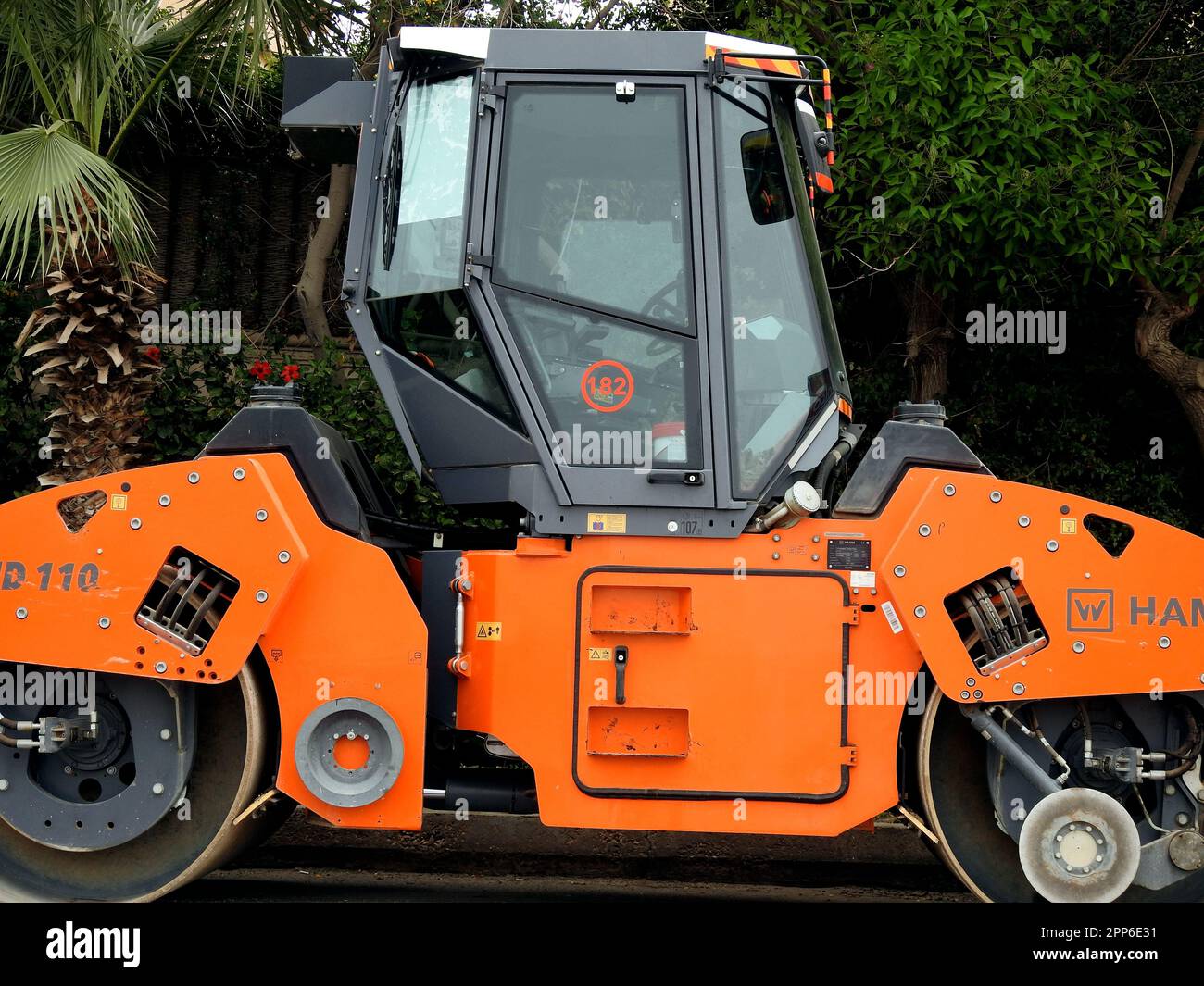 Cairo, Egypt, April 8 2023: Asphalt compactor paver truck, A paver ...