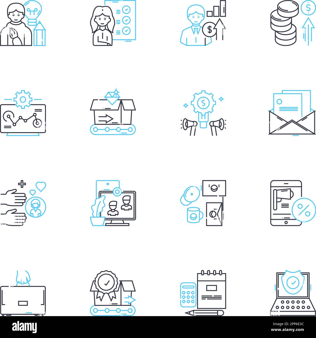 Dynamic vision linear icons set. Precision, Clarity, Flexibility ...