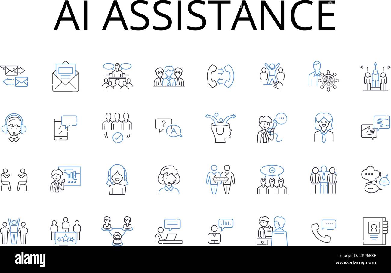 AI assistance line icons collection. Automated help, Digital support, Smart guidance, Virtual ...