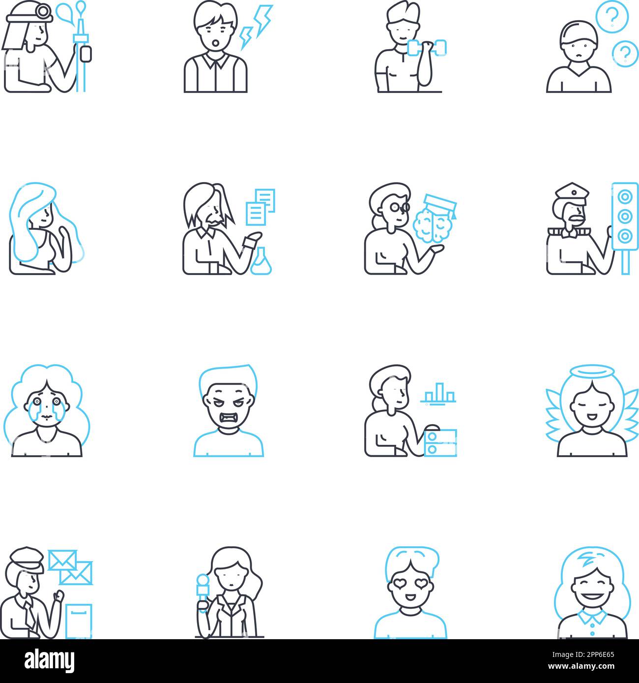 Happy feelings linear icons set. Joyful, Blissful, Content, Grateful ...