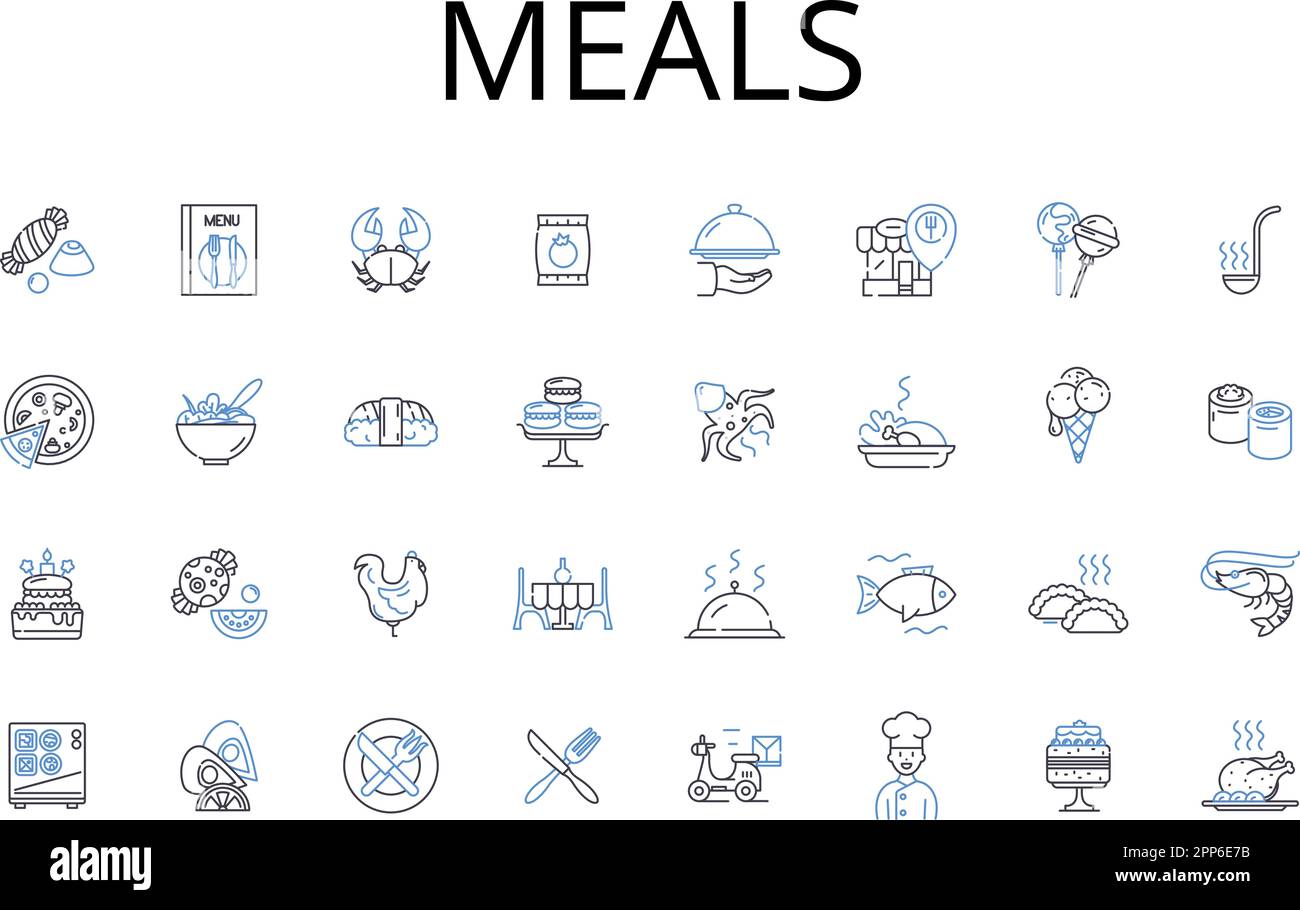 Meals line icons collection. Foodstuffs, Grub, Comestibles, Cuisine ...