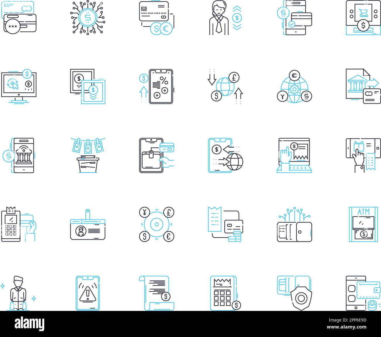 Finance linear icons set. Investment, Debt, Budgeting, Savings, Credit, Stocks, Bonds line ...