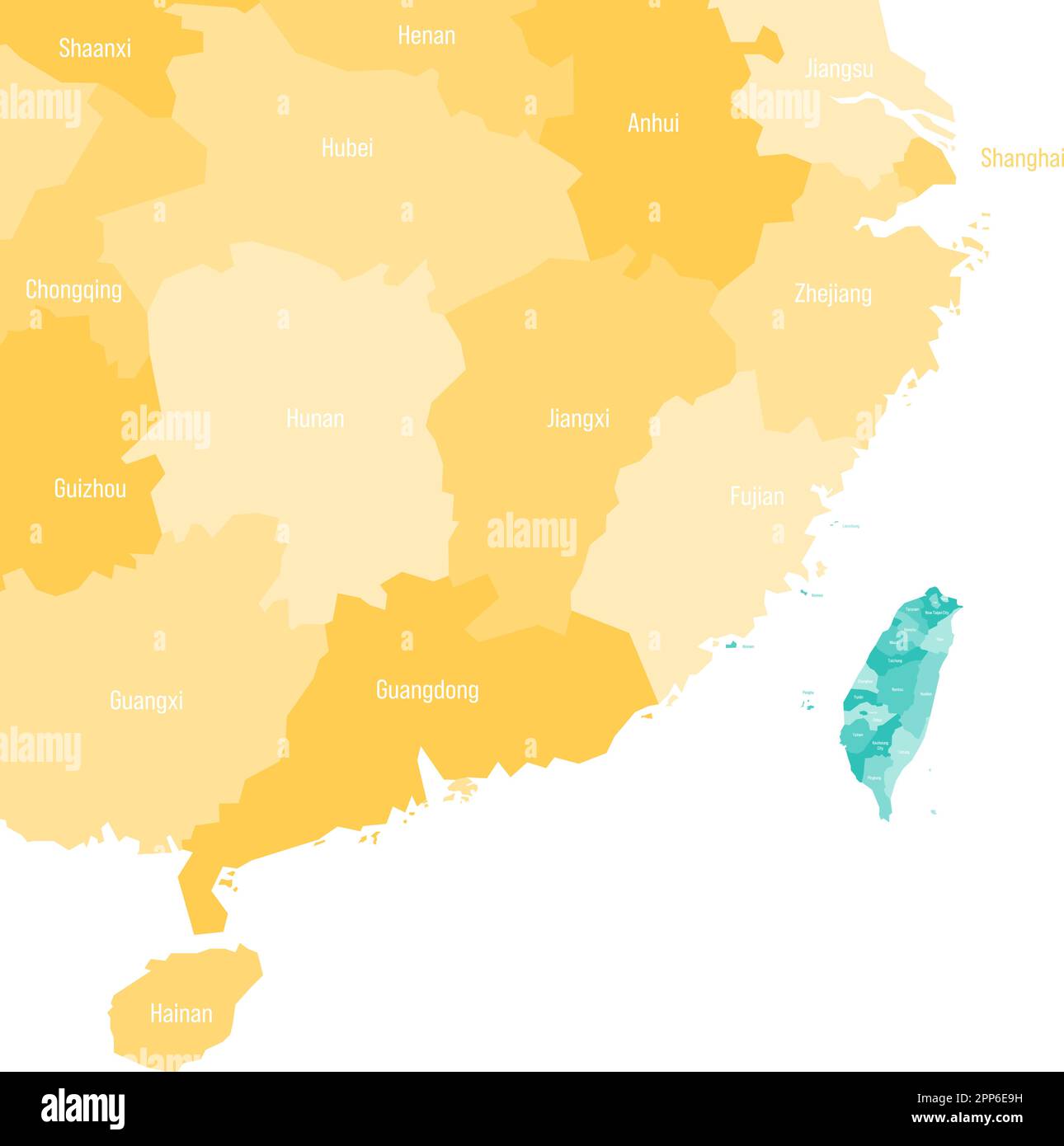 Political map of Taiwan and China focused on Taiwan and the nearest ...