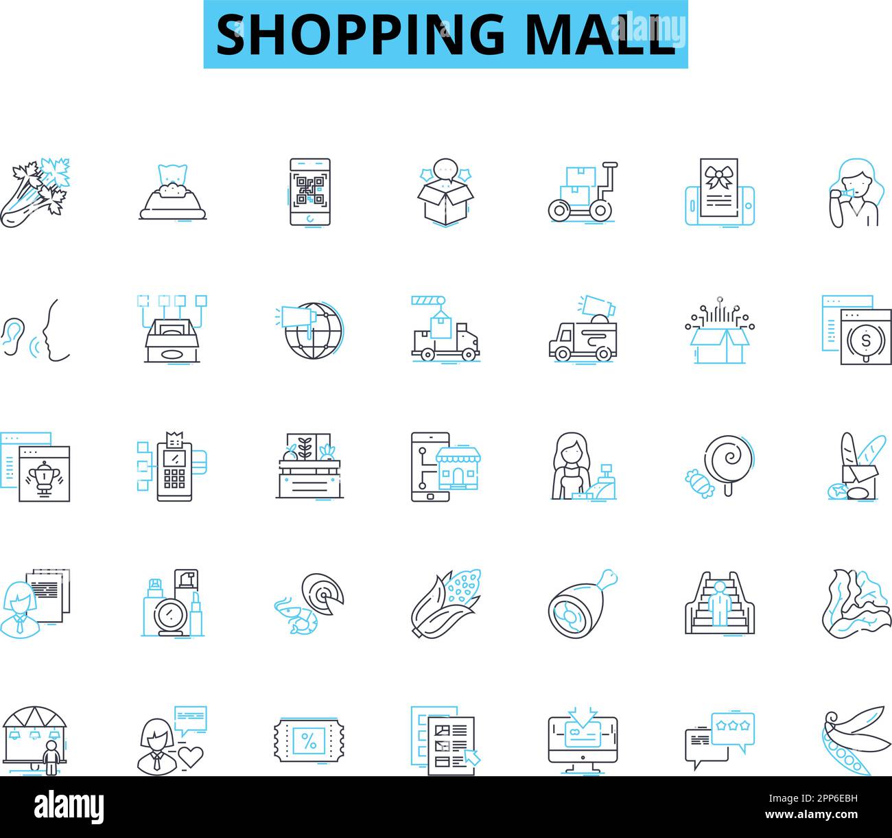 Shopping mall linear icons set. Retail, Mall, Shopping, Brands, Shops ...