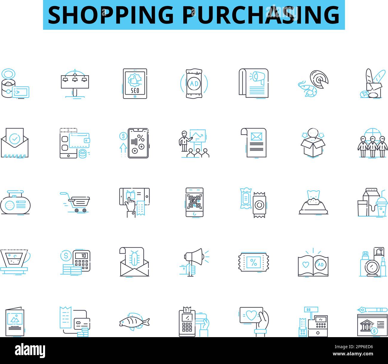 Shopping purchasing linear icons set. Retail, Sale, Buy, Store, Mall ...