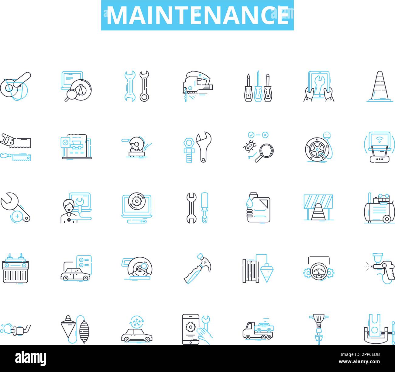 Maintenance linear icons set. Repair, Cleaning, Upkeep, Servicing ...