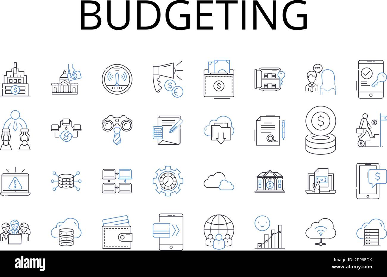 Budgeting line icons collection. Accounting, Financing, Saving ...
