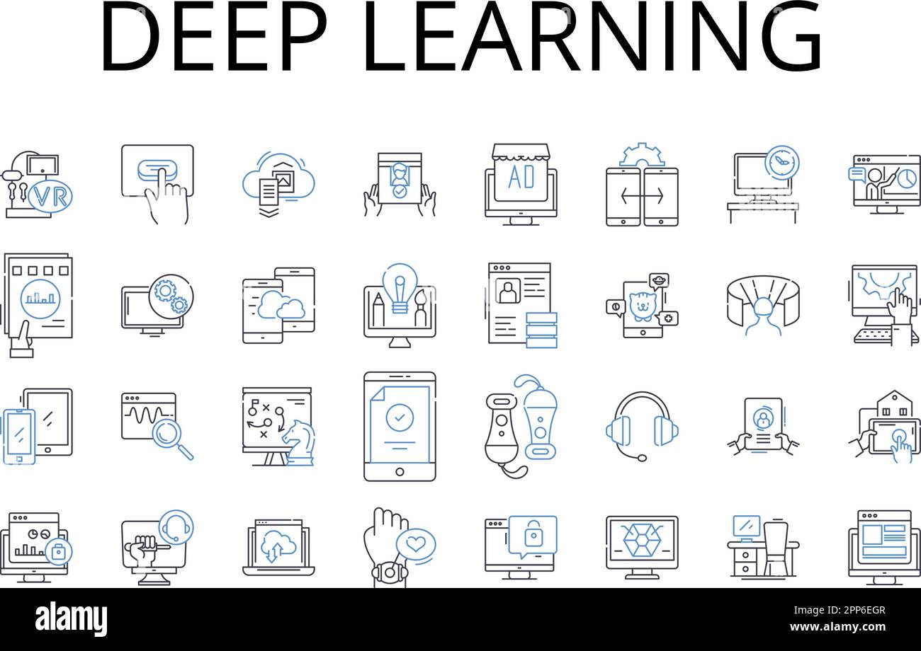 Deep learning line icons collection. Artificial intelligence, Machine ... Deep learning line icons collection. Artificial intelligence, Machine ...