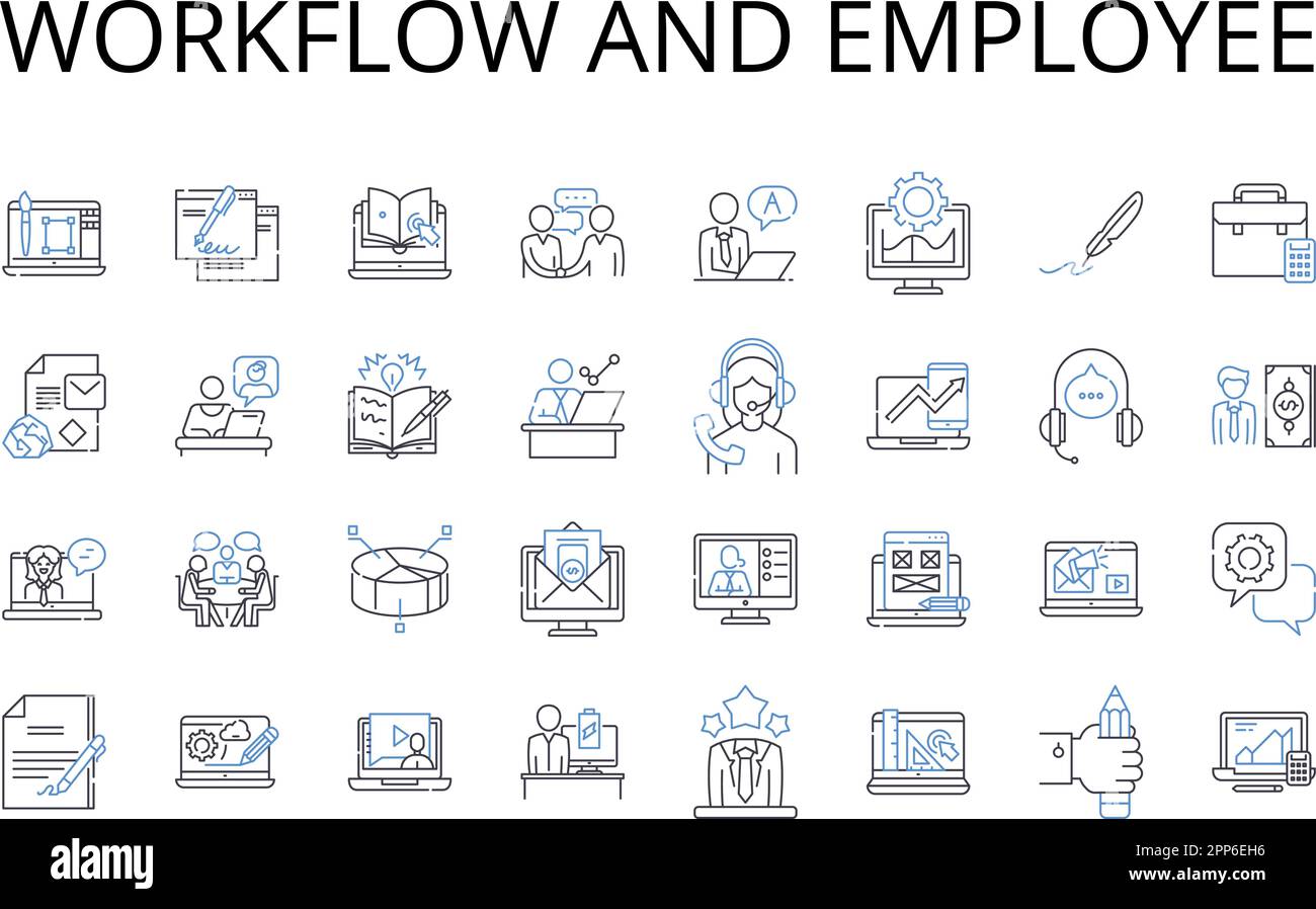 Workflow and employee line icons collection. Strategy and planning ...