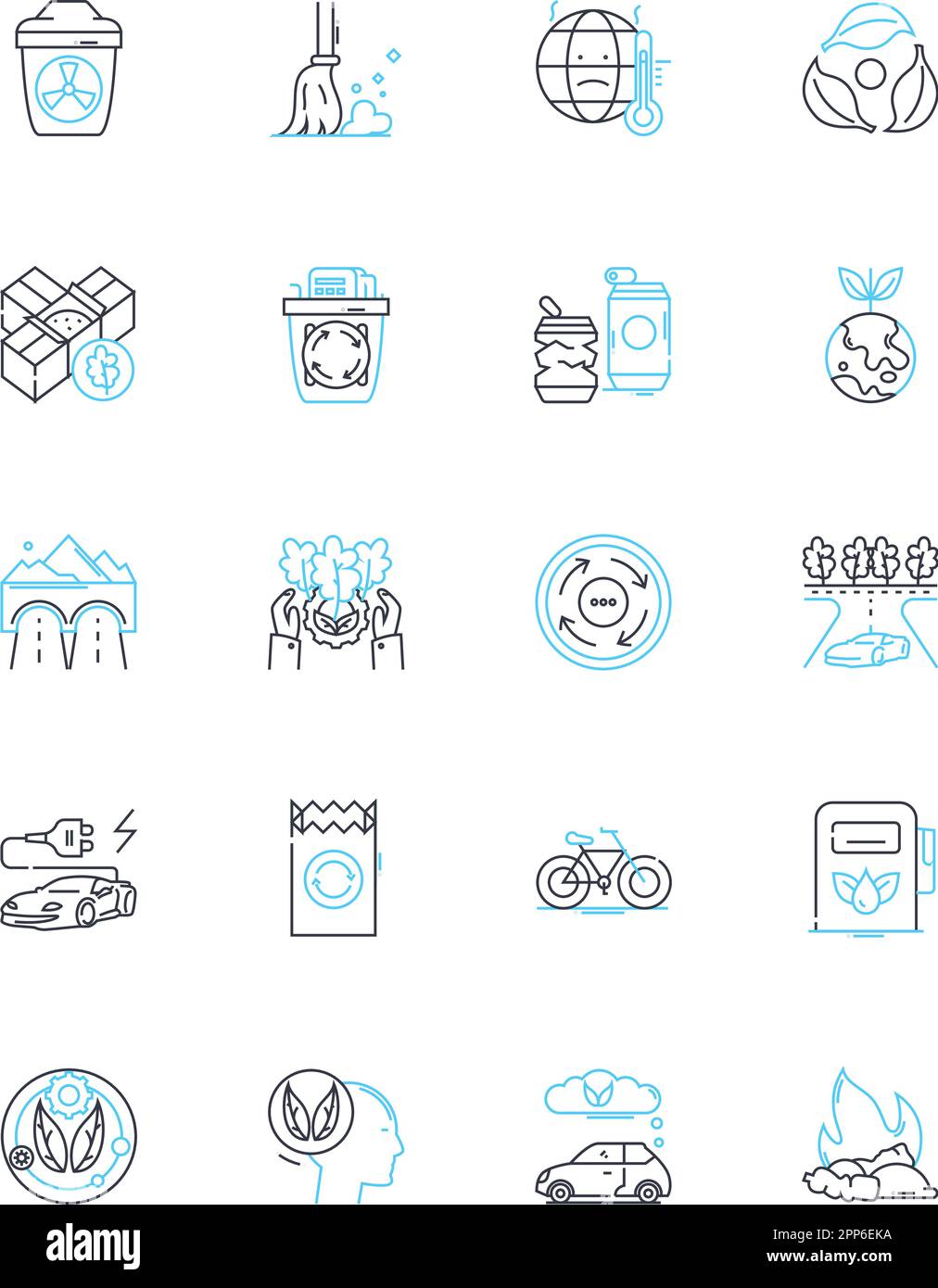 Bioengineering solutions linear icons set. Biomechanics, Biomaterials, Biophysics, Bioreactors ...