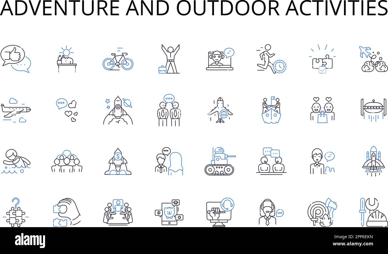 Adventure and outdoor activities line icons collection. Exploration ...