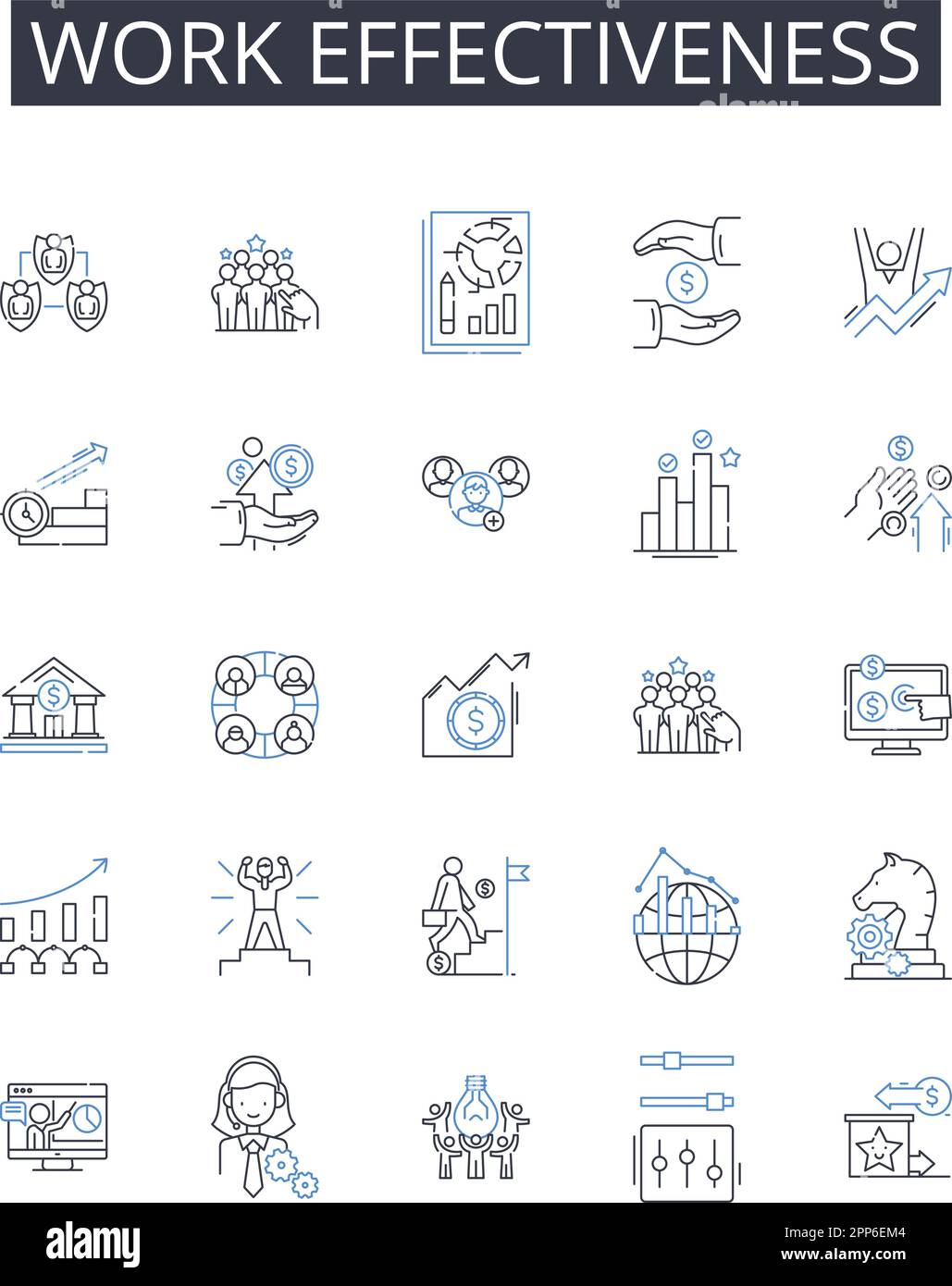 Work Effectiveness Line Icons Collection Team Synergy Employee