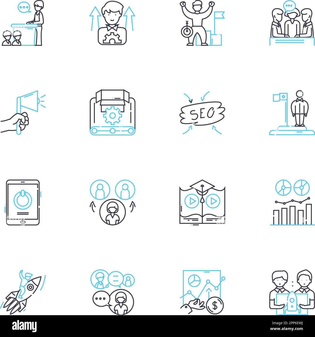 Human management linear icons set. Leadership, Communication ...