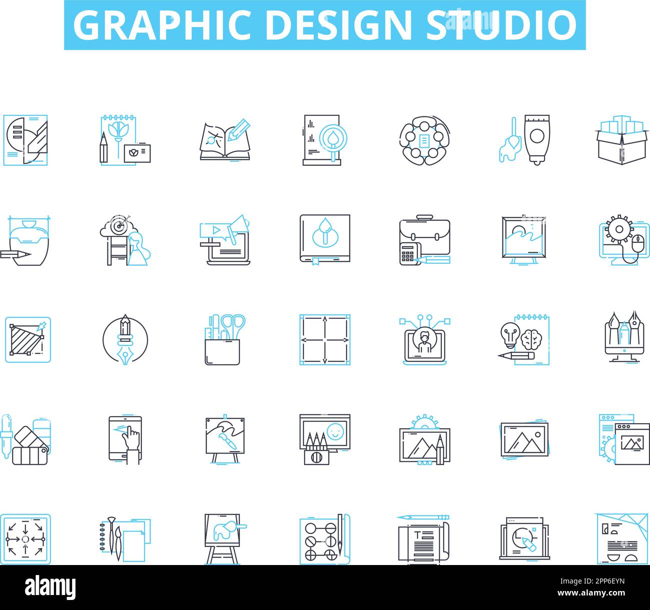 Graphic design studio linear icons set. Creativity, Typography ...