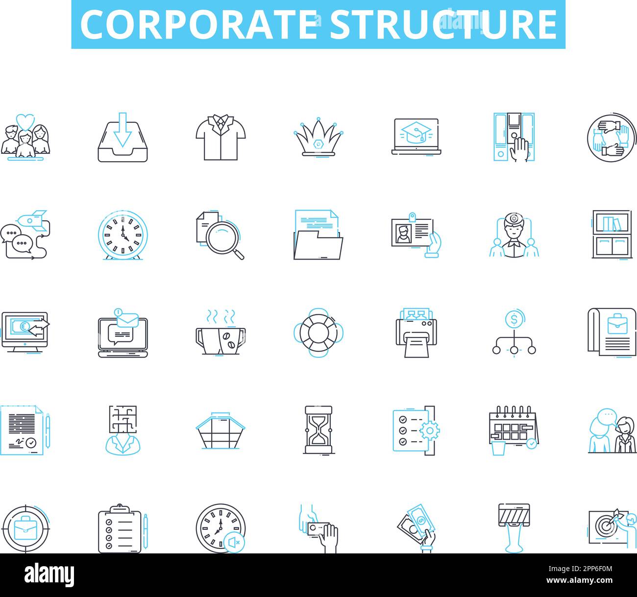 Corporate structure linear icons set. Hierarchy, Chain, Authority, Management, Organization ...