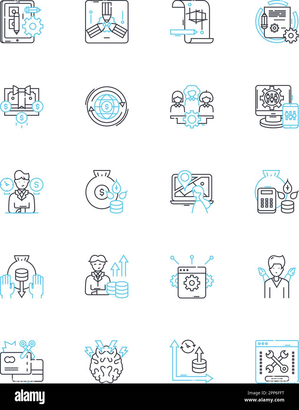 Business growth linear icons set. Expansion, Progress, Development ...