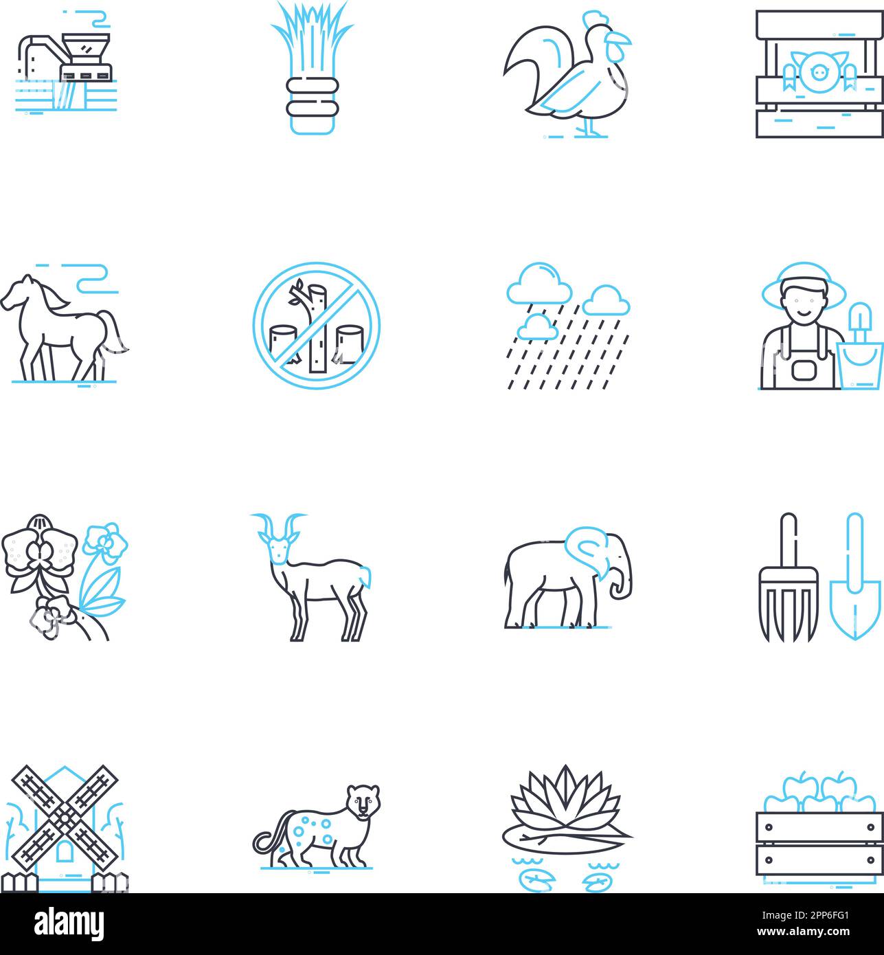 Farming linear icons set. Agriculture, Harvest, Tractor, Crops ...