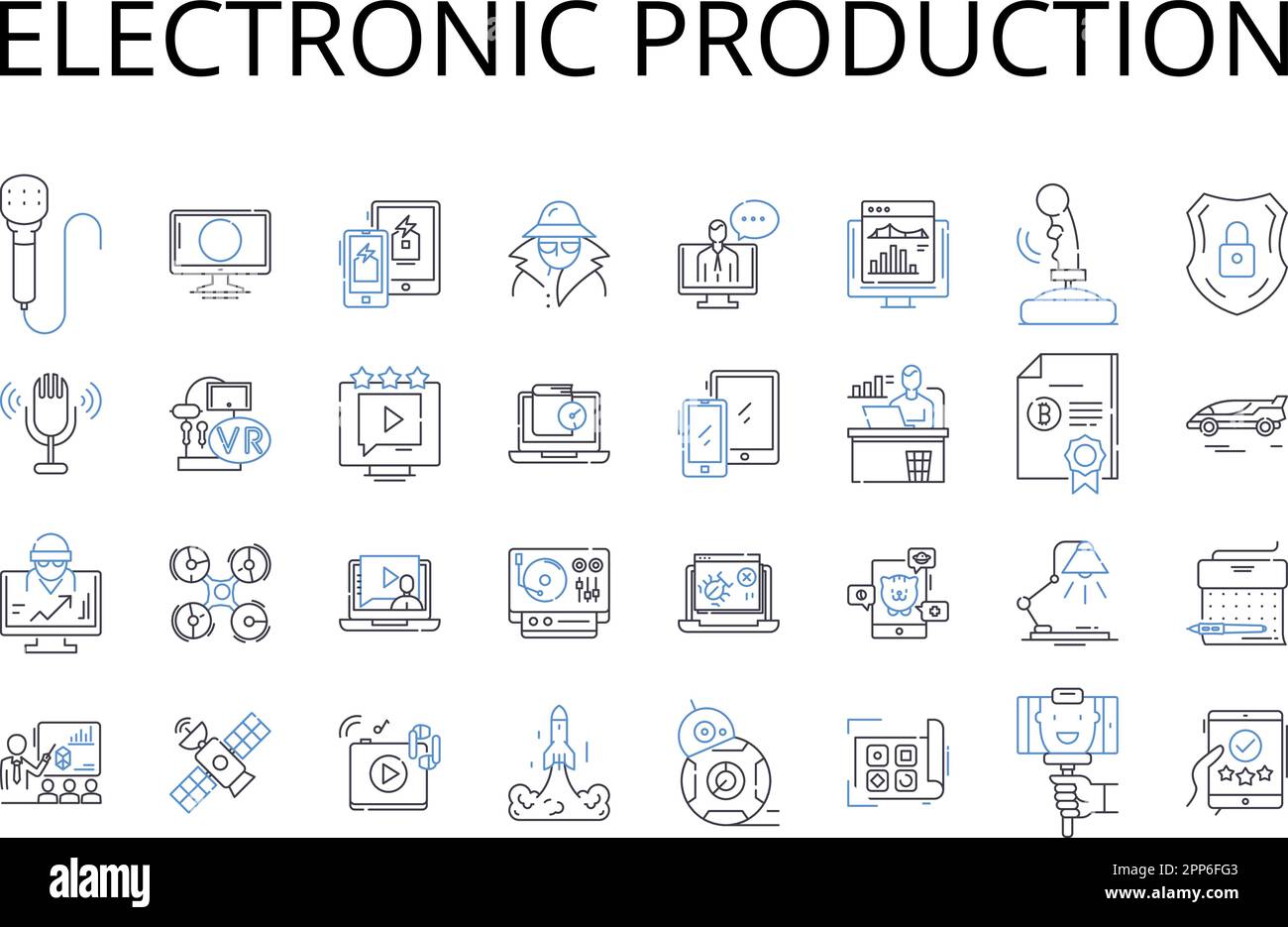 Electronic production line icons collection. Computer manufacturing ...